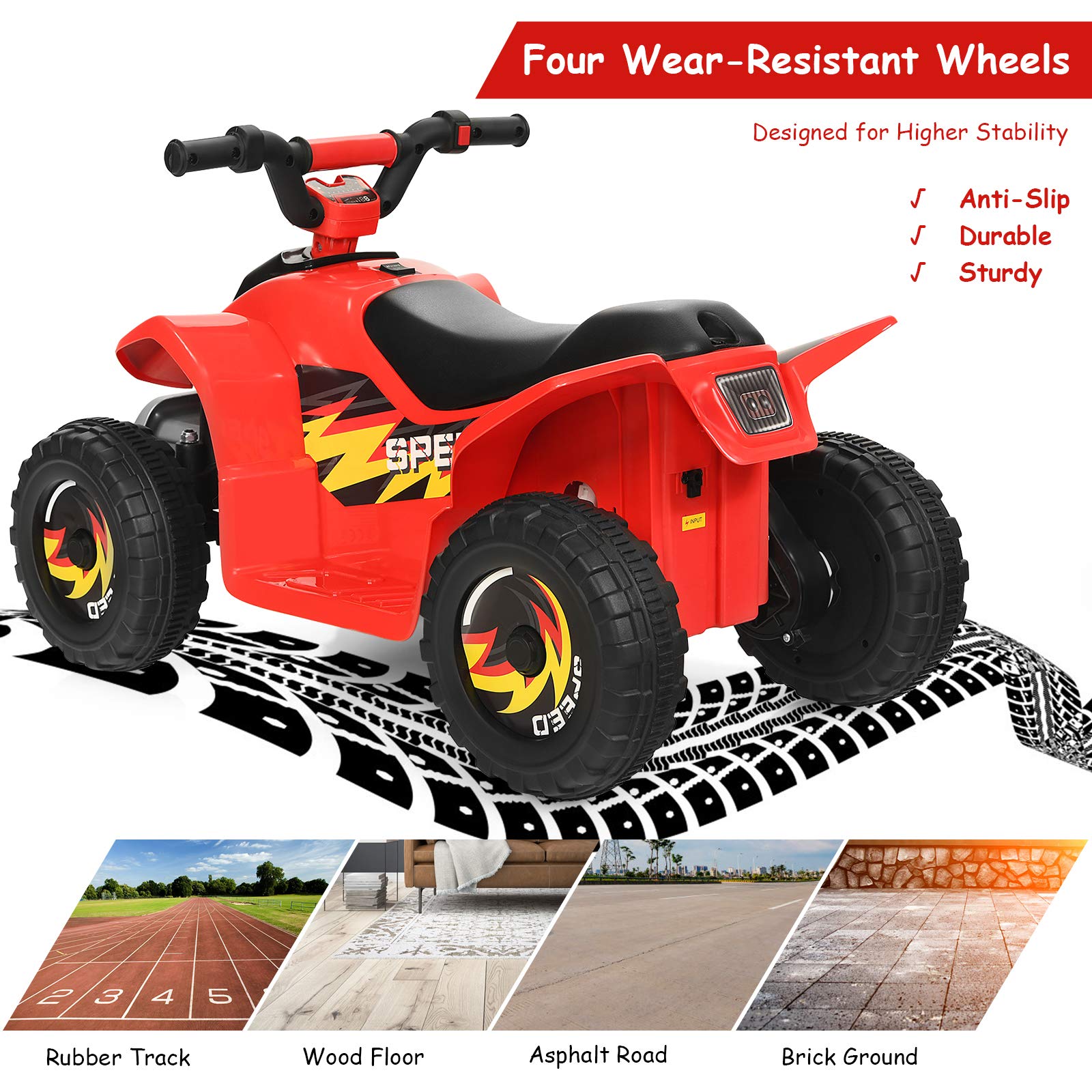 Costzon Kids ATV, 6V Battery Powered Electric Quad, Forward/Reverse Switch, Rear Wheeler Motorized Ride On Mini Vehicle Car for Toddlers Boys Girls, Ride on ATV (Red)
