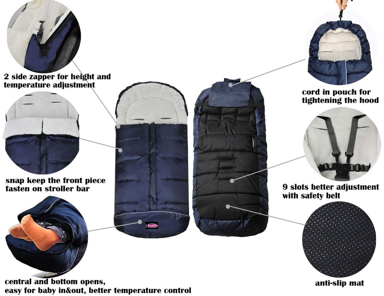 Go 3 Seasons Universal Stroller Footmuff, Warm Winter Stroller Bunting Bag for Toddler, Waterproof Stroller Sleeping Bag, Anti-Slip Height Adjustable,Toddler Stroller Winter Blanket
