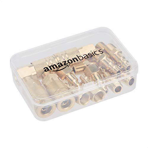Amazon Basics Quick Connect Brass Air Coupler and Plug Kit - 1/4-Inch NPT Fittings - 14-Piece