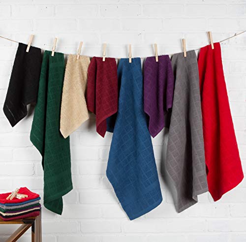 DII Basic Terry Collection Windowpane Dishtowel Set, 16x26, Eggplant Solid, 4 Piece
