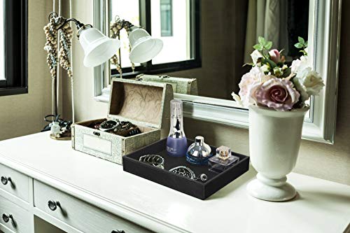 HofferRuffer Faux Leather Vanity Tray, Elegant Desktop Storage Organizer, Decorative Catchall Perfume Tray, Bathroom Valet Tray, Nightstand or Dresser Organizer, Black, 10.2 x 8.4 x 1.8 inches