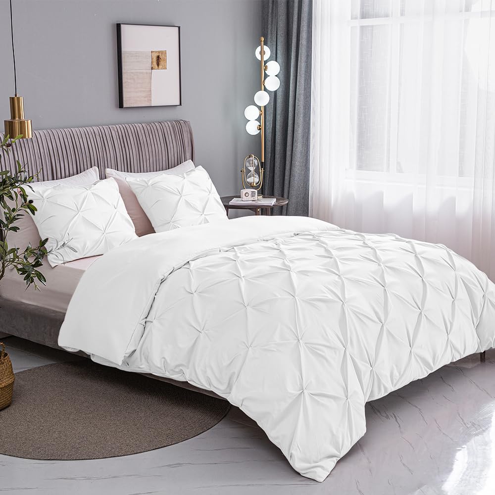 ASHLEYRIVER 3 Piece King Duvet Cover with Zipper&Corner Ties 100% 120g Microfiber White King Duvet Cover Set(King White)