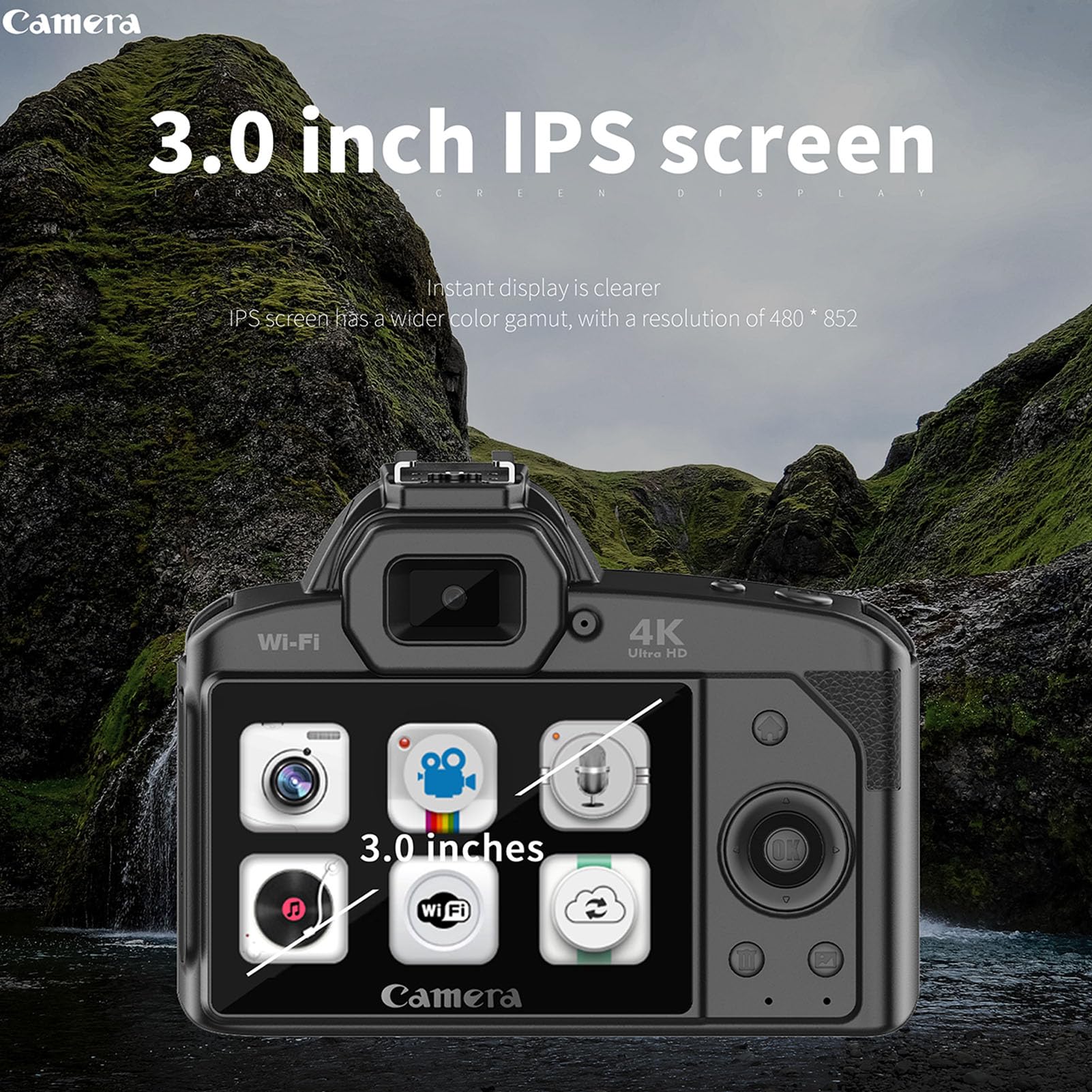 4K Digital Camera 3 ' LCD 64MP 16X Zoom 120° Wide Angle Lens WiFi Digital Camera with Night Vision, Macro Optical Tech and Full Kits, 128GB SD (not Included) Fit for Teens & Adult
