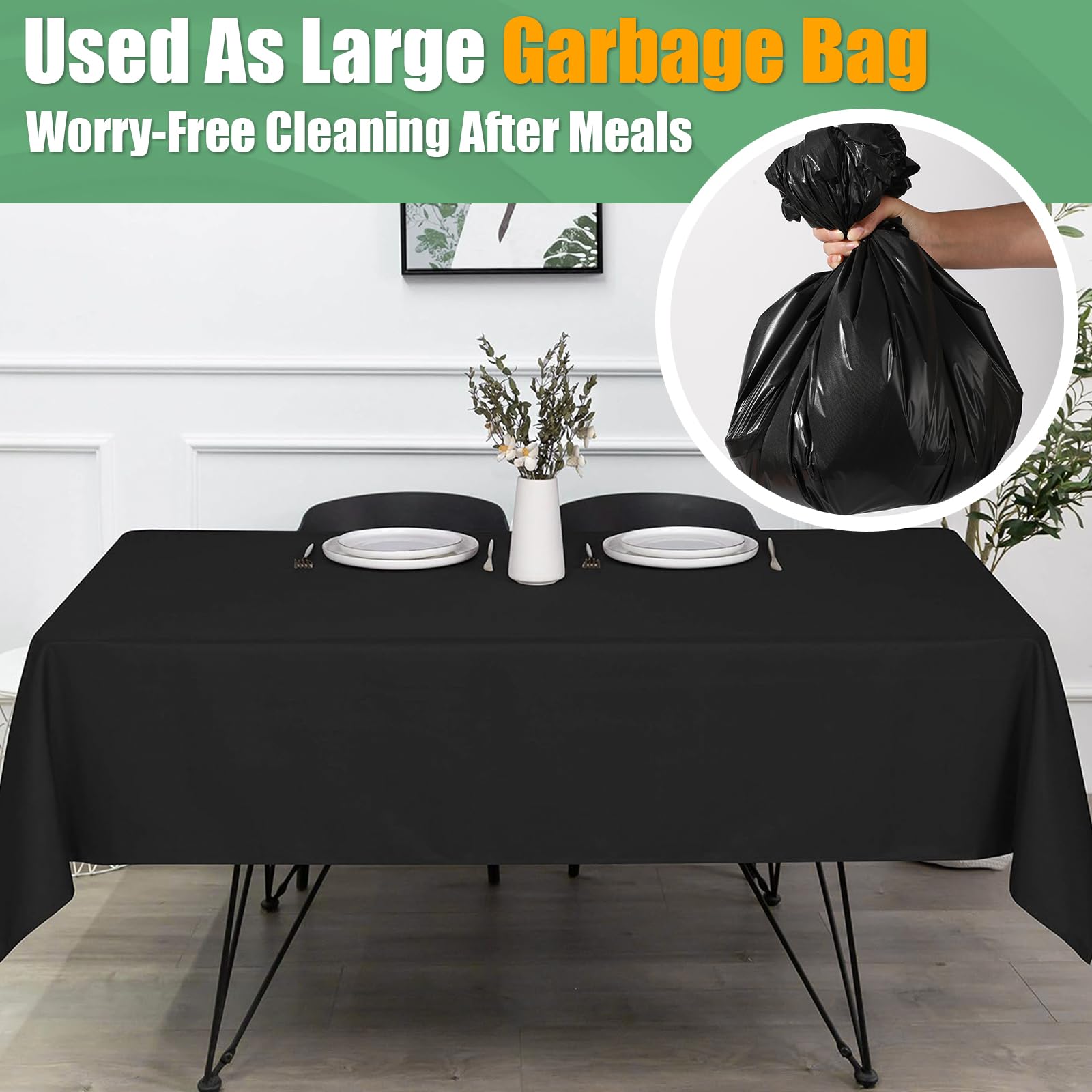 54 in X 300 FT Black Plastic Table Cover Roll with Slide Cutter,Cuts Up to 36 Rectangle 8 Feet Disposable Plastic Table Cloths,Disposable Table Cover Roll for Dinning,Parties,BBQ,Wedding,Outdoor