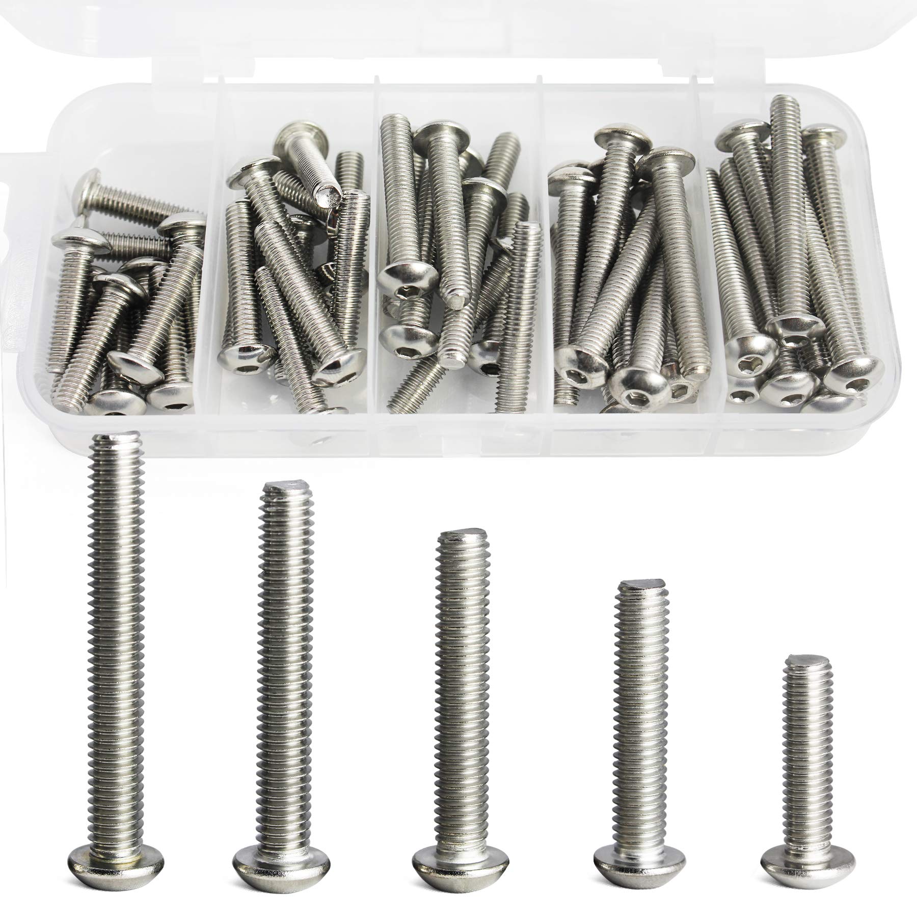 M5 x 20mm 25mm 30mm 35mm 40mm Button Head Socket Cap Screws Bolts, 304 Stainless Steel, Bright Finish, Metric Allen Hex Drive, Fully Threaded, 50PCS