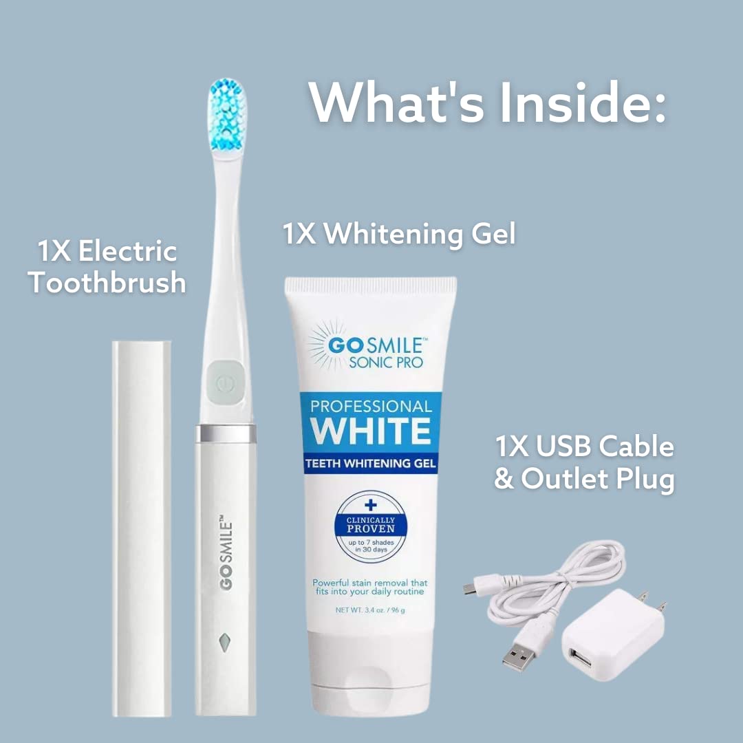 Go Smile Smart Sonic On-The-Go Blue Light Technology Whitening Kit - Dentist Recommended Electric Toothbrush & Professional Tooth Enamel Whitener & Stain Remover Whitening Gel - No Sensitivity, White