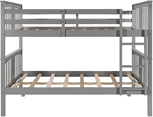 ATH-S Twin Over Twin Bunk Bed with Trundle, Solid Wood Bunk Beds for (White) (Color : Grey, Size : Full Over Full)
