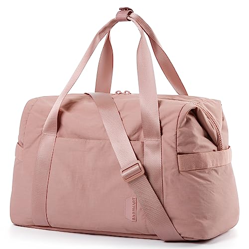 BAGSMART Gym Bag for Women, Carry on Weekender Overnight Bag, Travel Duffel Bags with Trolley Sleeve, Personal Item Travel Bag Tote Bag Workout Dance Bag, Dark Pink