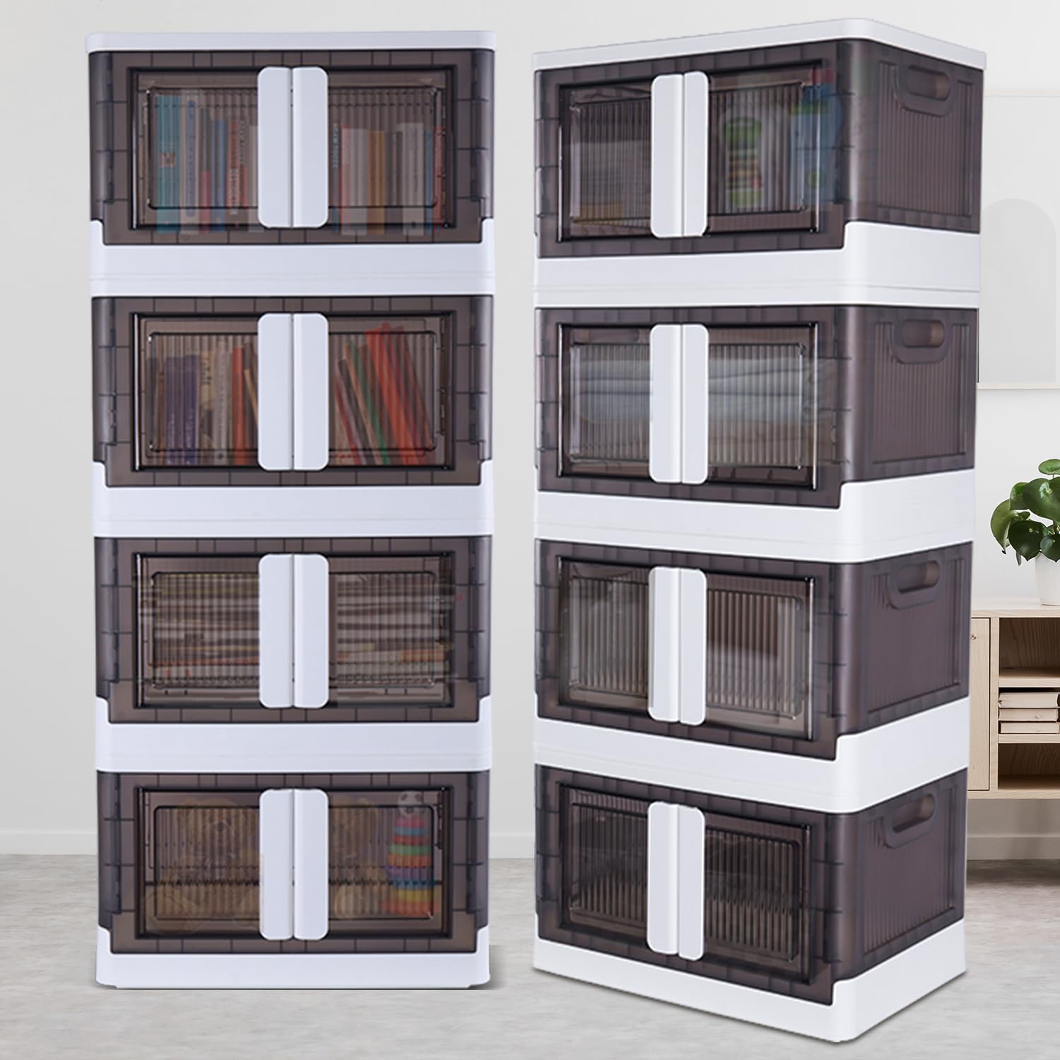 HoneySky Clear Plastic Storage Boxes with Lids,8 Pack, White