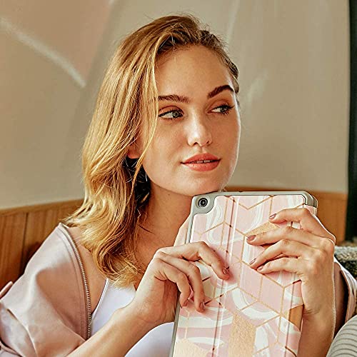 Popshine Marble Series Designed for Samsung Galaxy Tab A 10.1 2019 Case, Model SM-T510/T515, Full Body Premium 360 Degree Protective Folio Cover with Built-in Screen Protector, Liquid Marble Pink