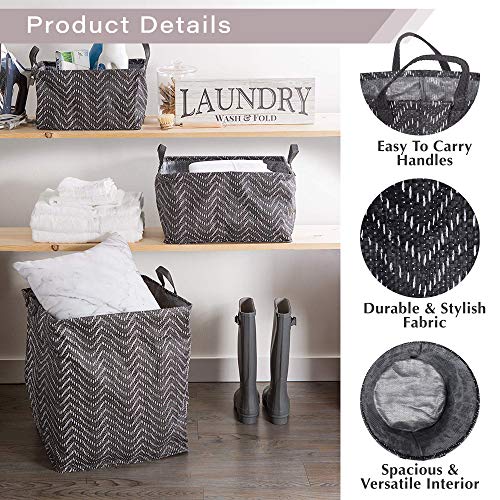 DII Collapsible Waterproof Chevron Laundry, Small Round, Stone/Cream, 2 Piece