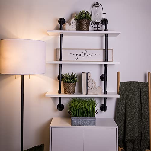 Industrial Floating Pipe Shelves - Wall Mounted Hanging Bathroom Wall Shelf - 41.5โ x 12โ x 9.5โ Rustic Metal Shelf for kitchen - 3 Tiers Farmhouse Shelves (Planks are not Included)