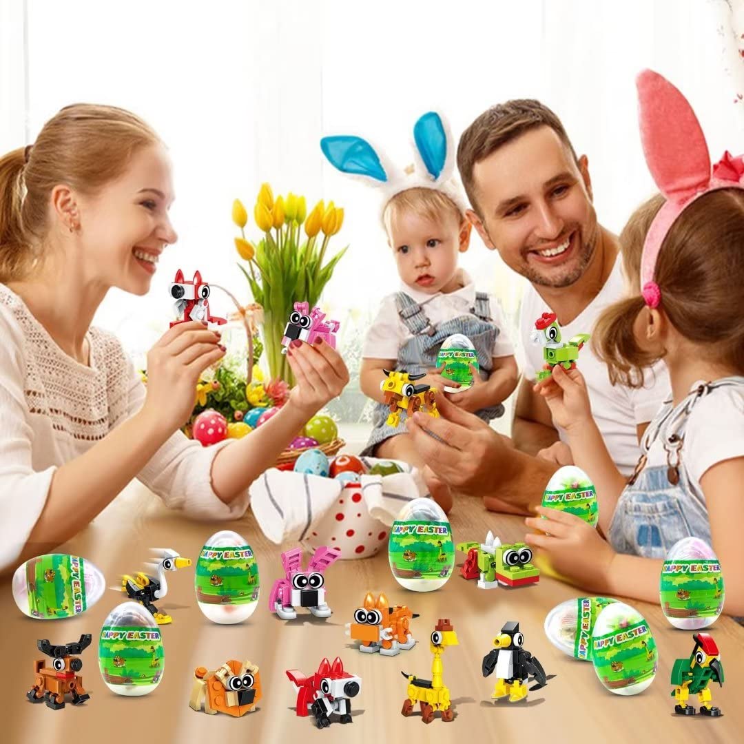 30pcs Easter Eggs with Toys Inside, Prefilled Easter Eggs with 3 in 1Forest Animal Building Blocks, Easter Basket Stuffers Fillers, Hunt( 30g )