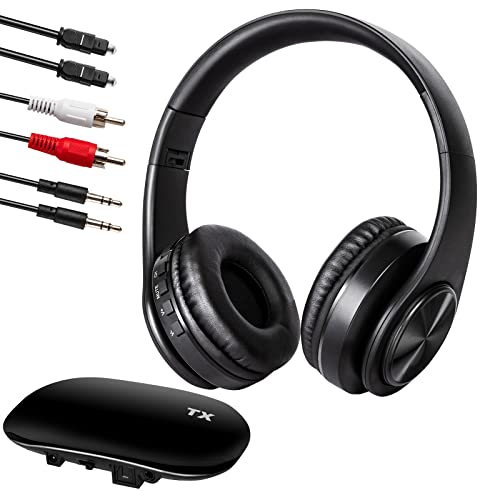 ASTSH Wireless Headphones for TV Watching with 2.4GHz RF Transmitter, Folding Over Ear Headset for Seniors Support Optical RCA AUX, No Delay, 100ft Wireless Range
