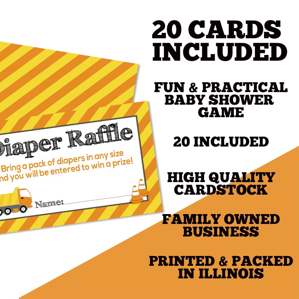 Amanda Creation Baby Under Construction Diaper Raffle Tickets for Baby Boy Showers, 20 2" X 3β Double Sided Insert Cards for Games, Bring a Pack of Diapers to Win Favors & Prizes!