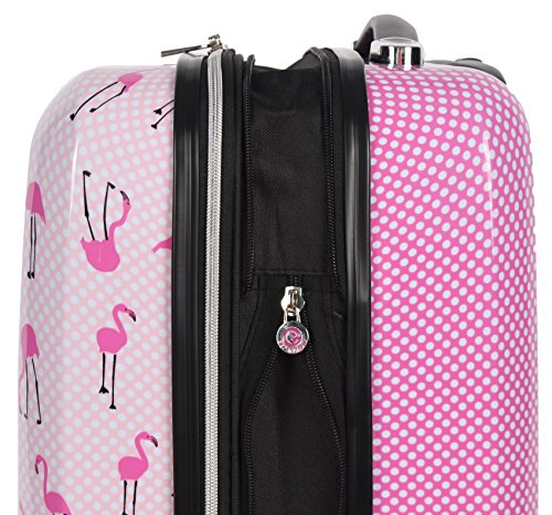 Betsey Johnson Designer 20 Inch Carry On - Expandable (ABS + PC) Hardside Luggage - Lightweight Durable Suitcase With 8-Rolling Spinner Wheels for Women (20in, Flamingo Strut)