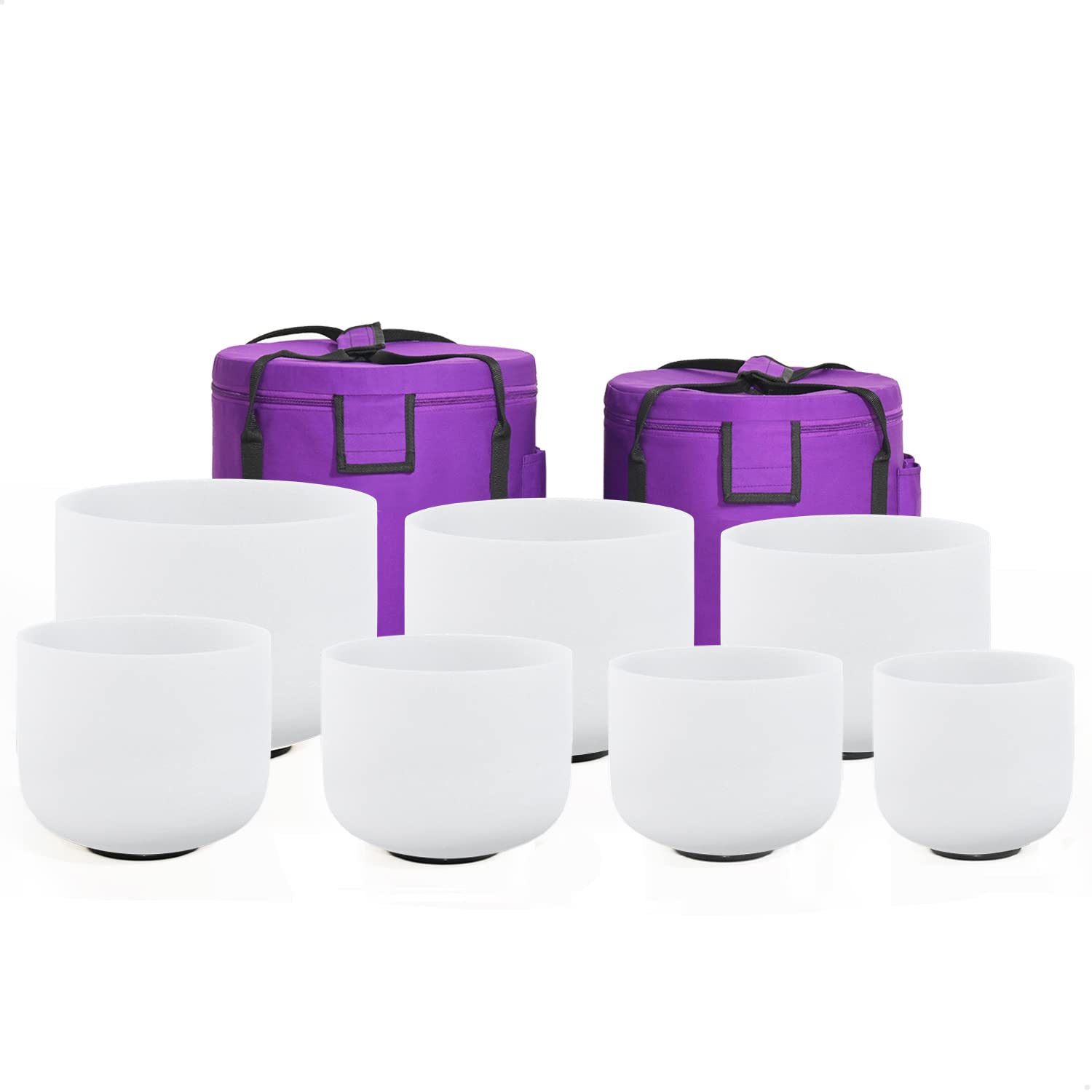 432HZ 7-13 inch Set of 7 PCS Quartz Crystal Singing Bowl Sound Healing Meditation with Carry Bag