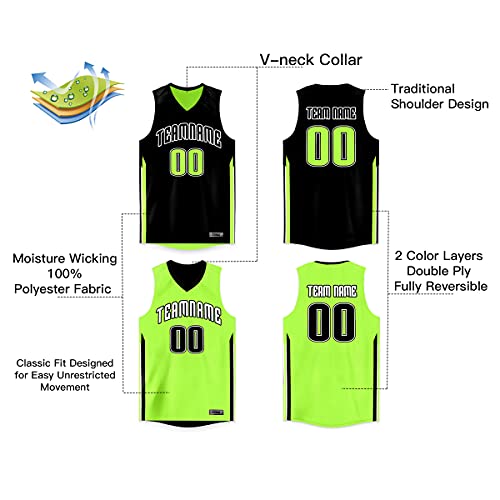 BaiLiLai Custom Basketball Jersey Reversible Printed Name Number Athletic Blank Team Uniform for Men/Youth, Black/Neon Green27, One Size