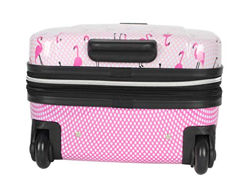 Betsey Johnson Designer Underseat Luggage Collection - 15 Inch Hardside Carry On Suitcase for Women- Lightweight Under Seat Bag with 2-Rolling Spinner Wheels (Flamingo Strut)