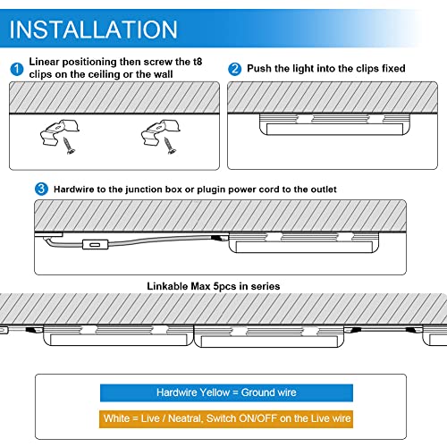 SHOPLED 5FT LED Shop Light, 45W 5850LM 6000K Cool White, V Shape, 5 Foot LED Linkable Ceiling Lights T8 LED Tube Lights Fixture, LED Shop Lights for Garage, Workbench, 4 Pack