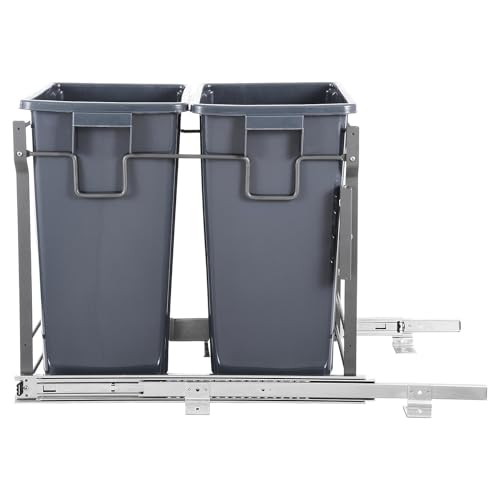 58 Quart Double Pull-Out Trash Can with Soft-Close Slides, Sliding Under Mount Kitchen Waste Garbage Container, Opening Soft Close Waste Bins for Restaurants Hospitals and Home Kitchens