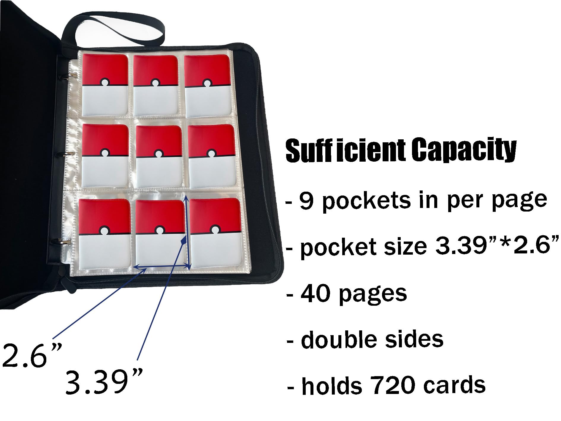 Binder for pokemon card binder of 720 Card Collection/9 Pocket Card Binder/Trading Card Binder/Card Album With Zipper,40 Sheets