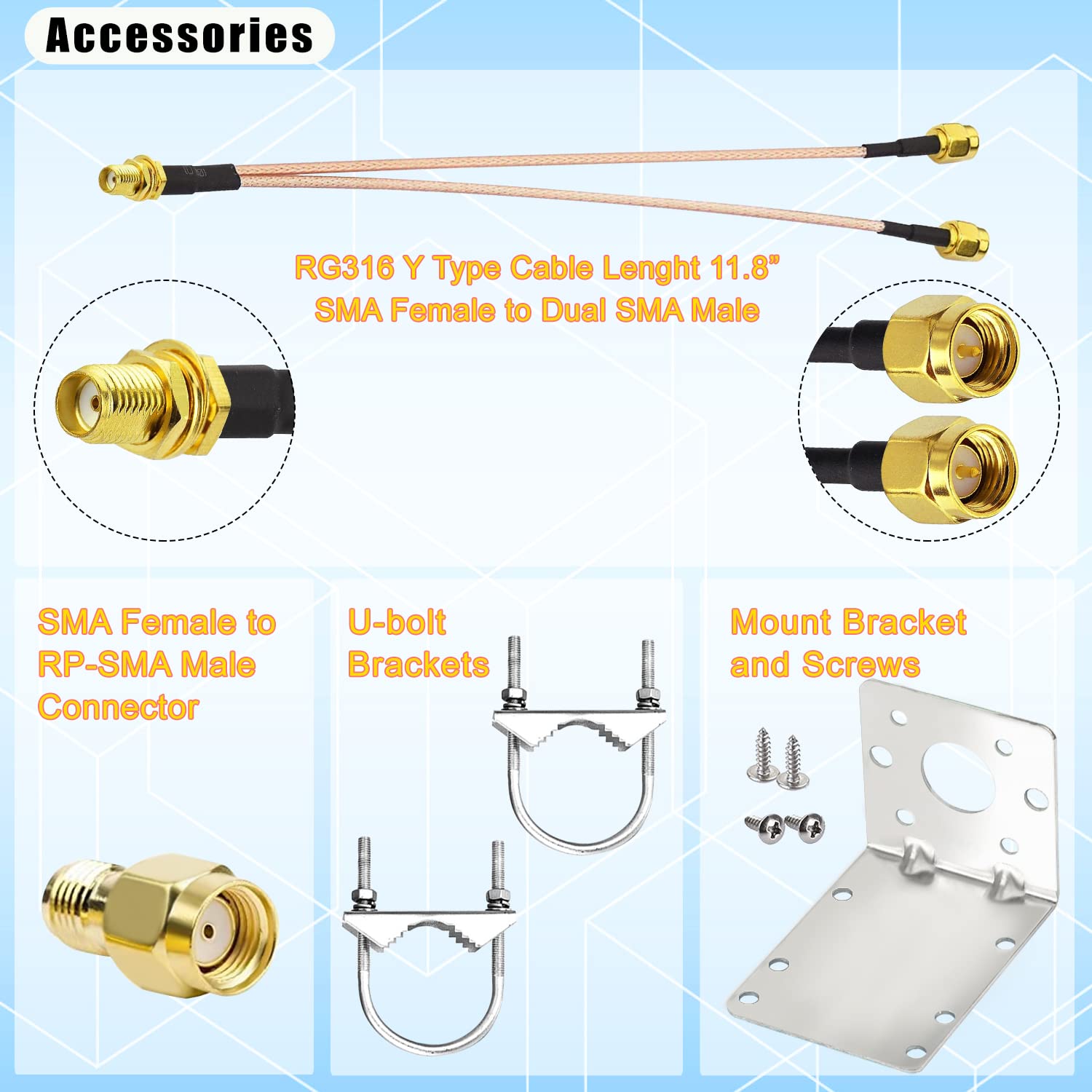 3G/4G LTE Antenna Outdoor Wall Mount High Gain 10-12dBi Dual SMA Male Antenna for Mobile Cell Phone Cellular 4G LTE Router Modem Gateway