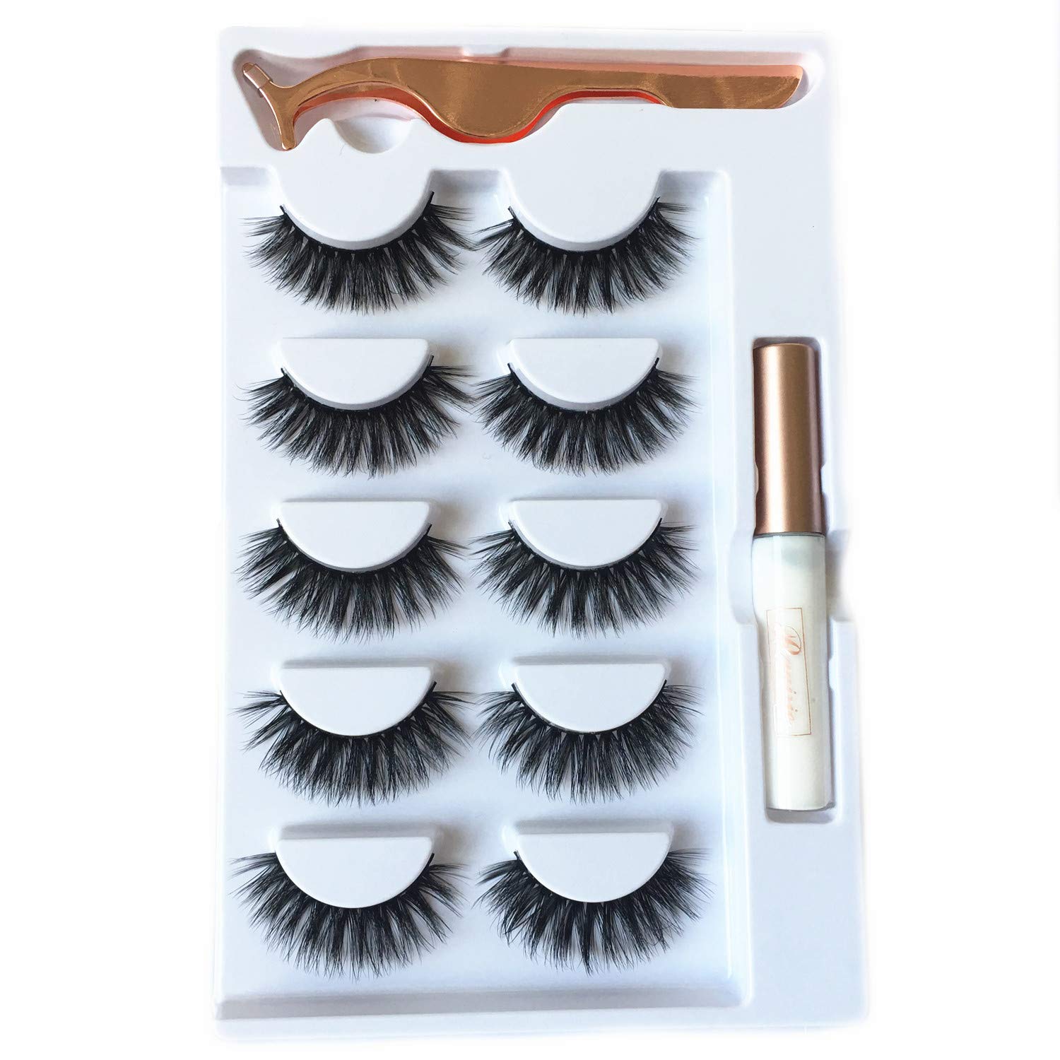 3D Fake Eyelashes With Glue Thick Full False Eyelashes With Glue 5 Pairs Reusable Cruelty-Free False Lashes Ruairie