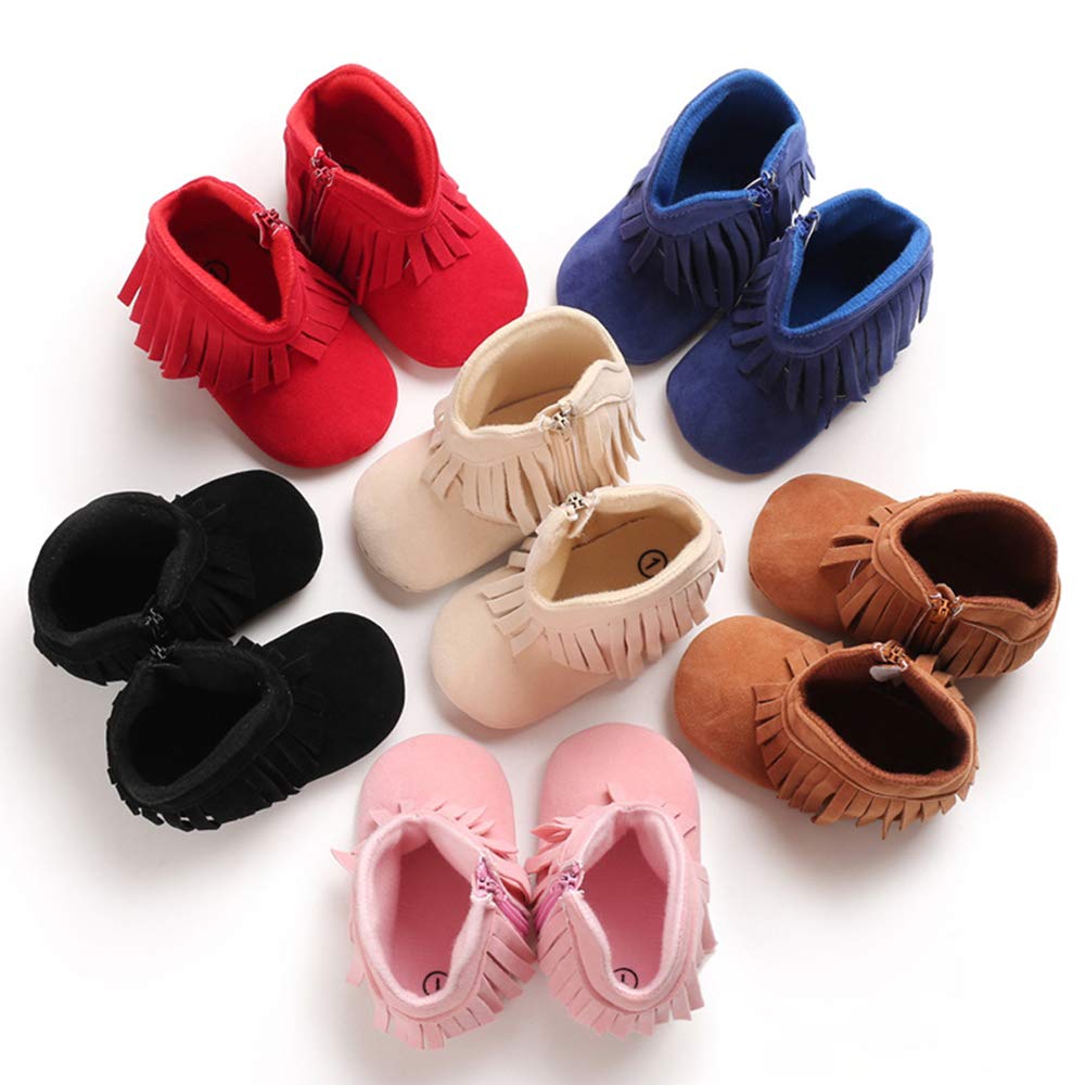 WILLFUN Baby Girls Boots with Tassels Infants Soft Sole Shoes Toddler Zipper Short Bootie