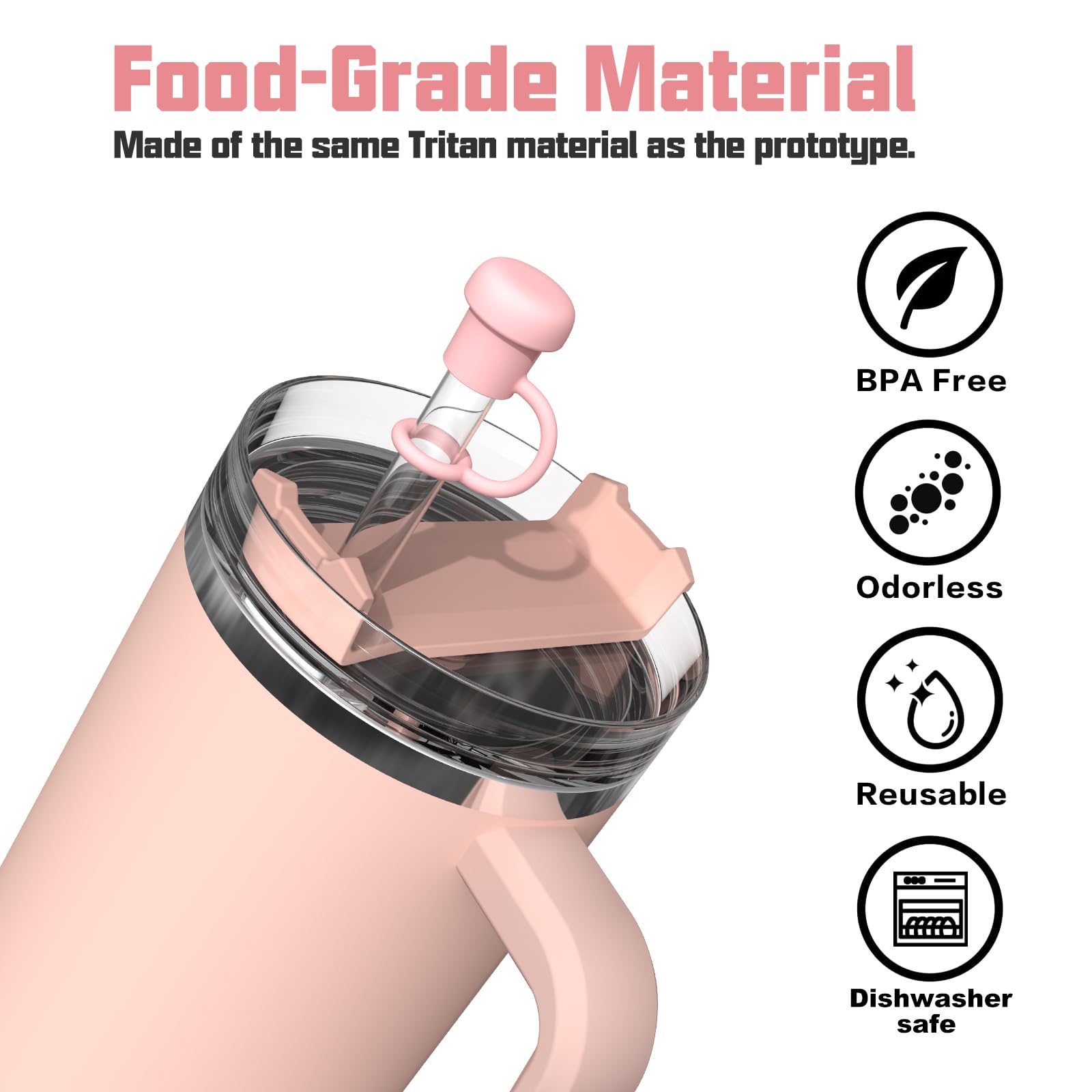 Adjustable Straw Cover for All Brand of Stanley|Simple Modern|Yeti|Owala|Hydro Flask|Reduce|Marrs|Meoky|MaxBase|Beast|Hydrapeak and so on, Diameter 6mm-10mm, BPA Free, Dishwasher safe