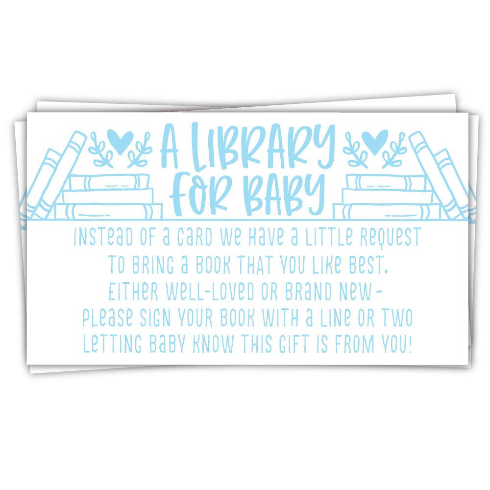 50 Blue Library for Baby - Boy Books for Baby Shower Request Cards - Invitation Inserts