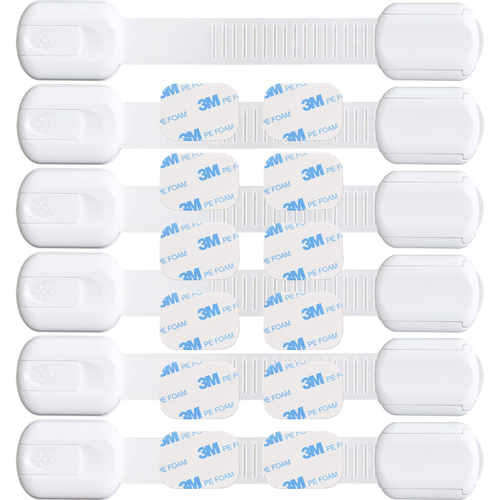 6PCS Premium Child Safety Strap Locks, Drawer Locks Baby Proofing, Refrigerator Lock Child Proof, Cabinet Locks for Babies, Childproof Cabinet Latches for Fridge, Toilet, Adhesive Latch No Drilling