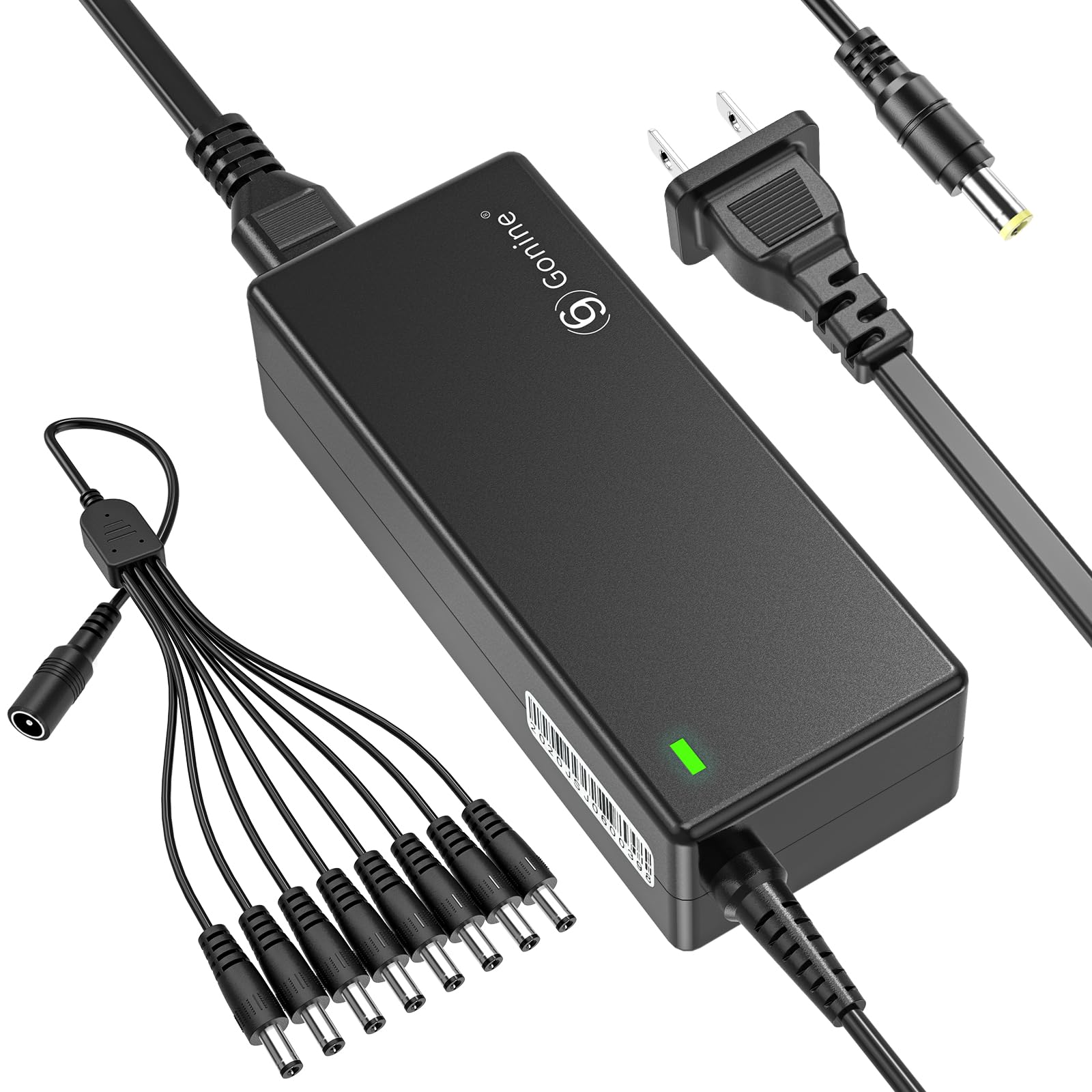 Gonine Security Camera Power Supply 12V 5A Power Cord with 8 Way Power Splitter Cable, 12 Volt 5A 60W Power Adapter for 12Vdc Lorex, Samsung, Q-See, Night Owl, Swann and Annke CCTV Cameras.