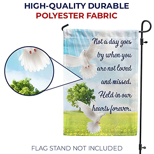 America Forever Garden Flag - Loved and Missed, Cemetery Memorial Religious Bereavement Garden Flags 12x18 Double Sided, Yard Outdoor Decorative Flag