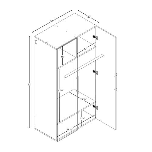 Prepac HangUps Wardrobe Storage Cabinet, 20"D x 36"W x 72"H, White