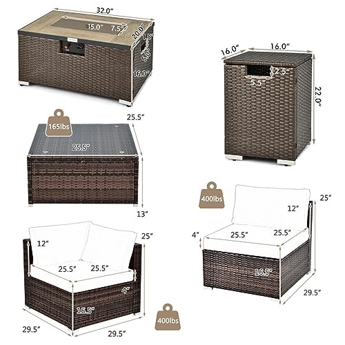 BaRdzo 8PCS Patio Rattan Furniture Set Fire Pit Table Tank Holder Cover Deck Black