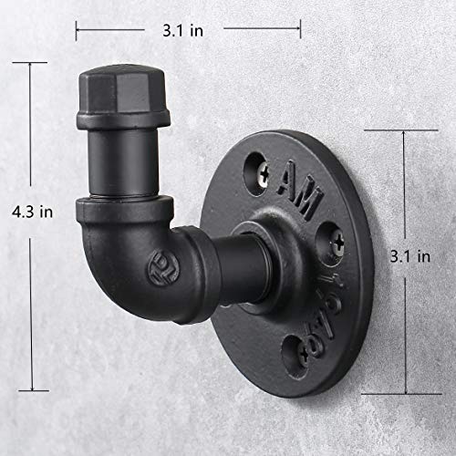 IMQOQ Industrial Style Robe Towel Hook Wall Mounted Metal Iron Pipe Coat Hanger Hat Holder Bag Rack for Bathroom Bedroom Kitchen, Rust Free, Black