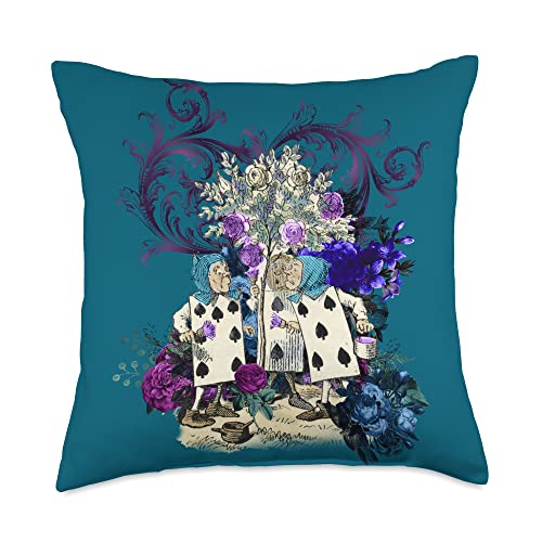 Alice in Wonderland Designs Purple Teal Steampunk Cards Rose Garden Alice in Wonderland Throw Pillow, 18x18, Multicolor