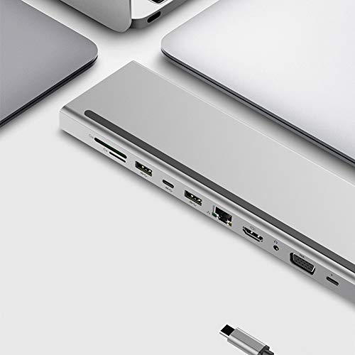 XUNMAIFHB Portable Docking Station,Type-C Multi-Function Docking Station hub hub MacBook Notebook Converter USB3.0/SD Card/RJ45/HDMI/VGA/Stereo Fast Transmission, Gray