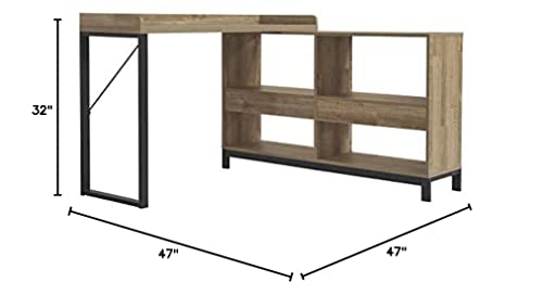 Signature Design by Ashley Gerdanet Modern Farmhouse Home Office L-Shaped Desk with Side Storage, Beige