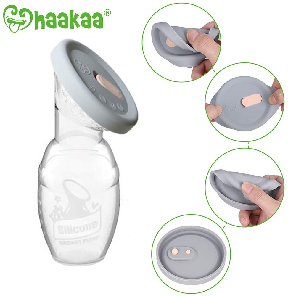 haakaa Manual Breast Pumps with Lid Collecter 100% Food Grade Silicone BPA PVC and Phthalate Free (4oz/100ml + lid + Collector)