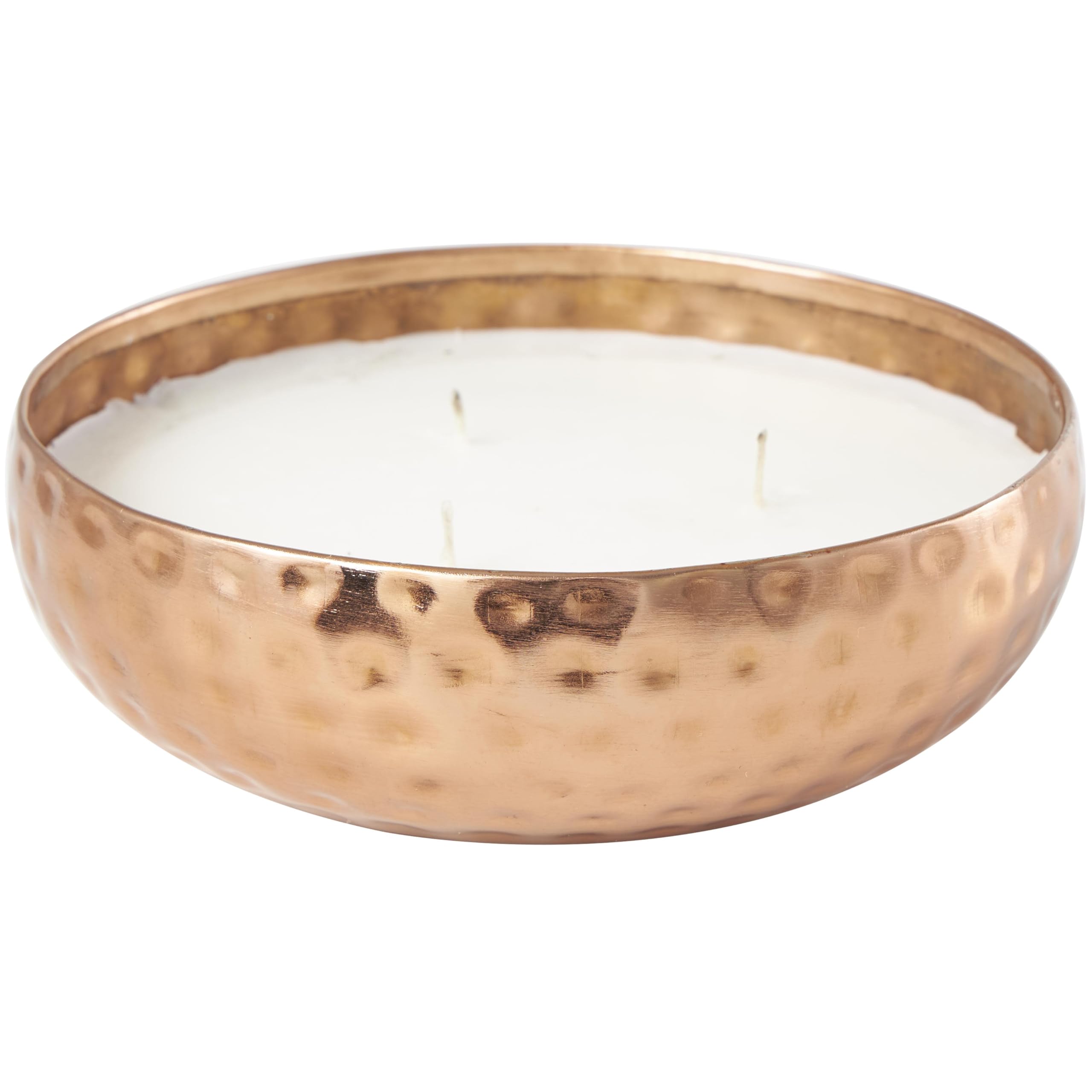 Deco 79 Metal Decorative Candle Tropical Breeze Scented Hammered 20 oz 3 Wick Aromatherapy Candle with White Wax, Wax Aromatherapy Candle 7" x 7" x 2", Copper