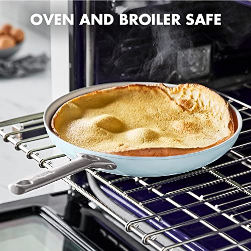 GreenPan Padova Hard Anodized Healthy Ceramic Nonstick, 12" Frying Pan Skillet with Lid and Helper Handle, PFAS-Free, Dishwasher Safe, Light Blue