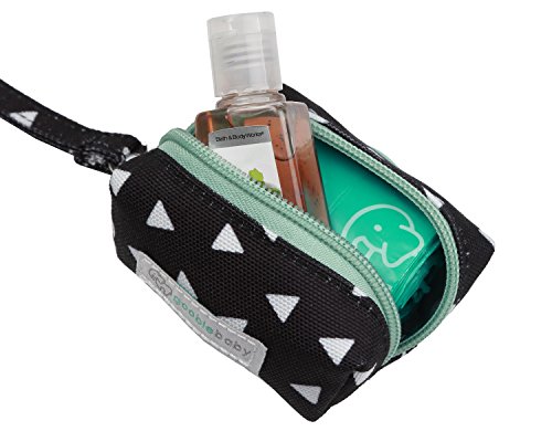 Goobie Baby Diaper Bag Dispenser, Includes Roll of Unscented Disposable Refill Bags | Waste Bag Holder for Stroller (Black Triangle Dispenser + 1 Roll)
