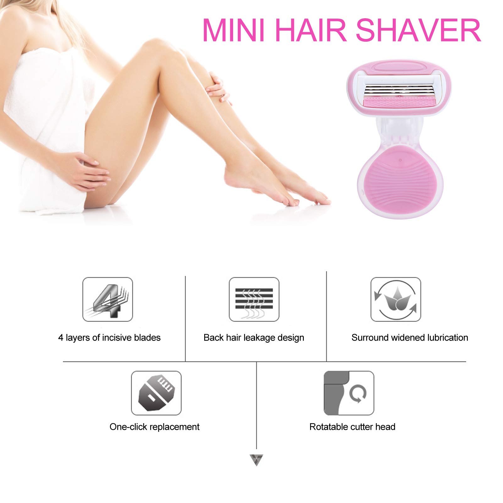 Women's 4 Blades, Smooth Women's Flexball Compact Women's with Travel Case, Armpit Hair Knife Waterproof Non-Slip Trimmer Shaving Set with 4 Blade Refills for Travel Carry