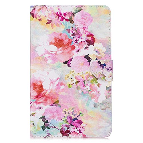 UUcovers for Amazon Kindle Fire HD 8 Tablet 2018/2017/2016/2015 Case 8th/7th/6th/5th Generation, Folio Stand Synthetic Leather Magnetic Wallet TPU Back Shockproof Cover with Card Slots, Pink Flower