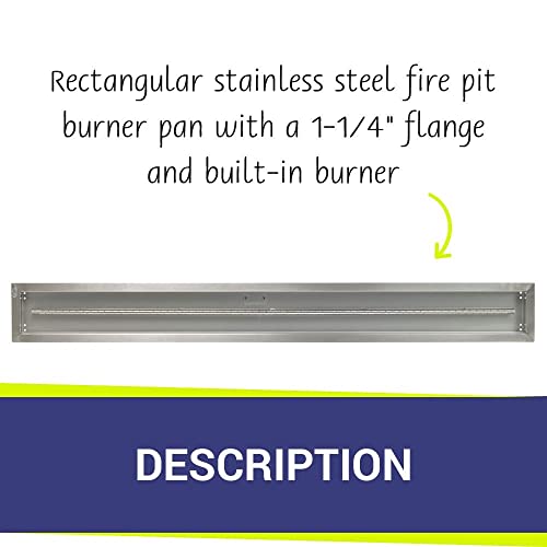 American Fireglass 72" X 6" Stainless Steel Linear Drop-in Fire Pit Pan (T-Burner Included)