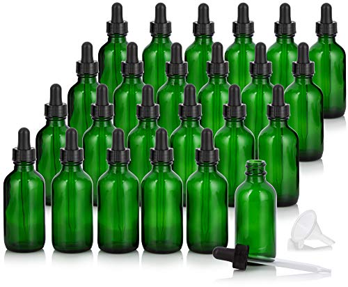 JUVITUS 2 oz / 60 ml Green Glass Boston Round Bottle with Black Glass Dropper (24 Pack)
