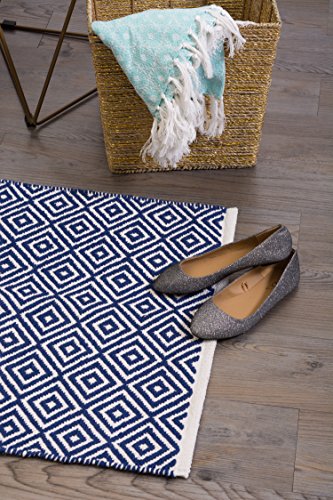 DII Woven Cotton Throw Rug, Area Rugs for Kitchen, Bedroom, Bathroom or Entry Way, Small Rug, 2x3, Diamond Nautical Blue