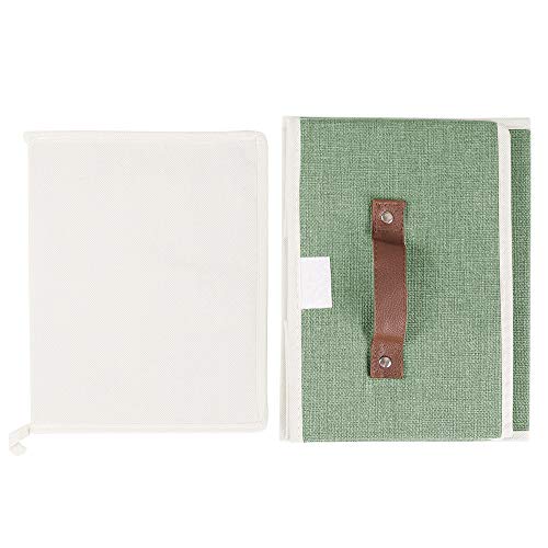 Lucky Monet 2 Pack Linen Fabric Foldable Storage Bin Set Collapsible Storage Box Cube Closet Organizer with Lid & Faux Leather Handle, 10βx8βx7β (Green)